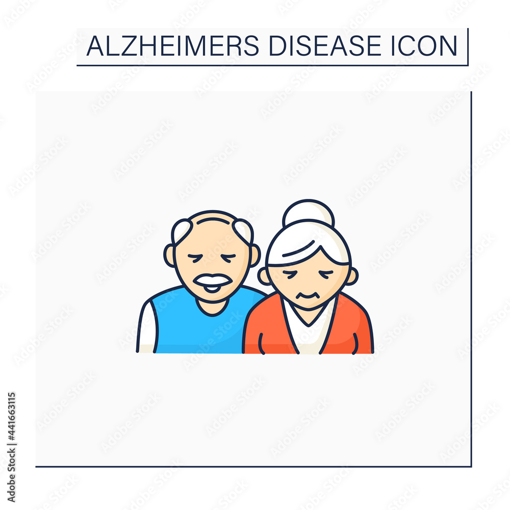 Old age color icon. Elderly man and woman. Senescence. Human life cycle ...