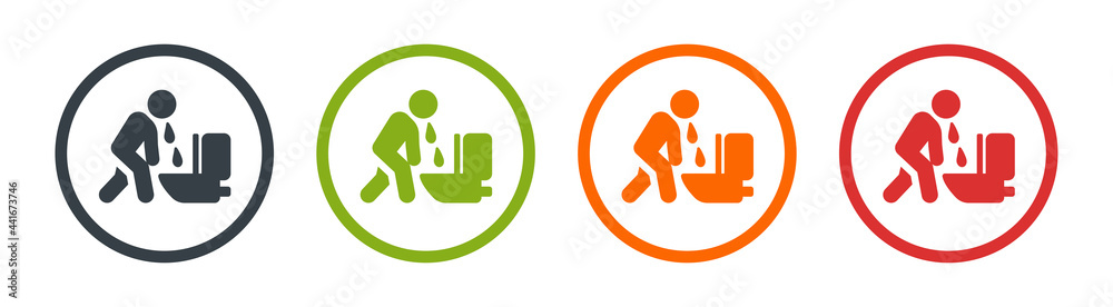 Person vomiting in bathroom icon vector. Sick, vomit, throw up, puke ...