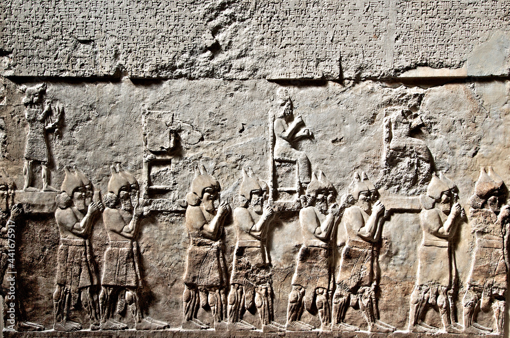 Assyrian Gypsum wall panel relief depicts the removal of enemy gods 728 ...