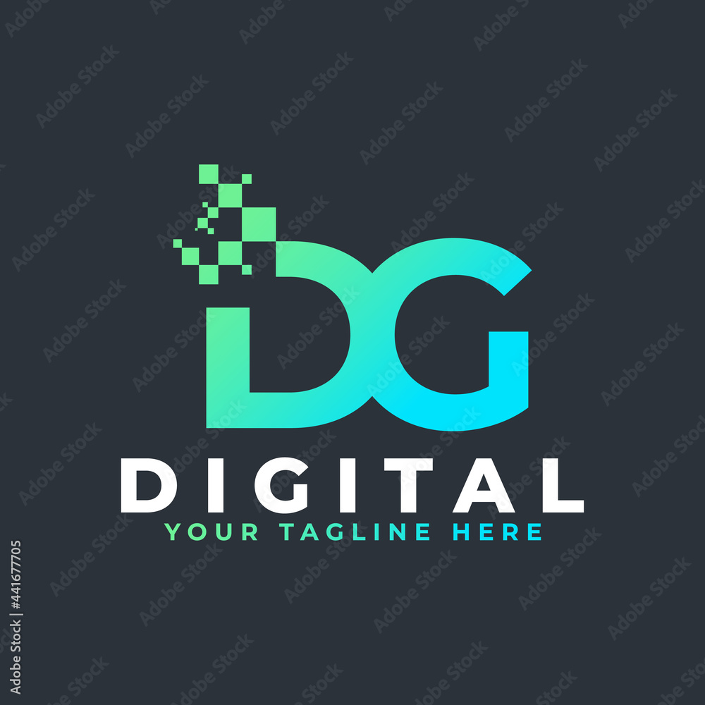 Tech Letter DG Logo. Blue and Green Geometric Shape with Square Pixel ...
