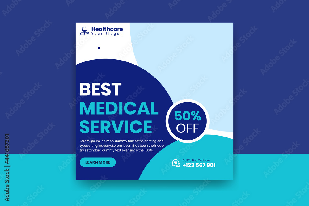 Healthcare post template. Medical promotion square web banner. Mail ...