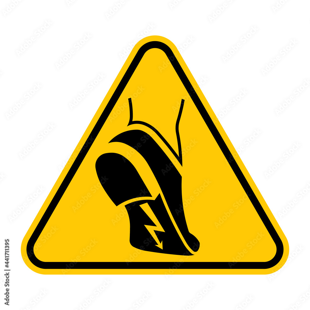Wear anti-static footwear warning sign. Vector illustration of yellow ...