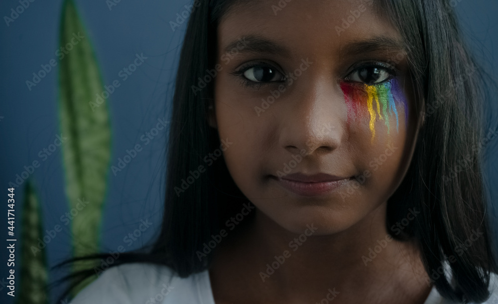 Close-up portrait of a confident young dark skinned girl representing ...