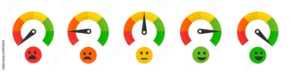 Speedometer rating satisfaction with emotions. Colour tachometer ...