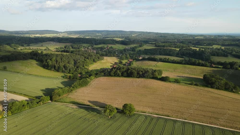 Aerial footage of the British country side fields in the winter time ...