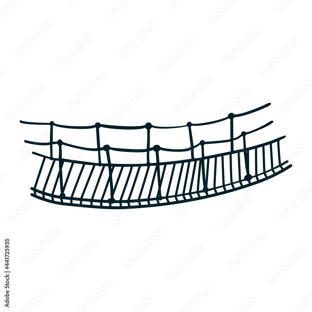 Line Drawing Rope Suspension Bridge. Hand drawn vintage hanging bridge ...