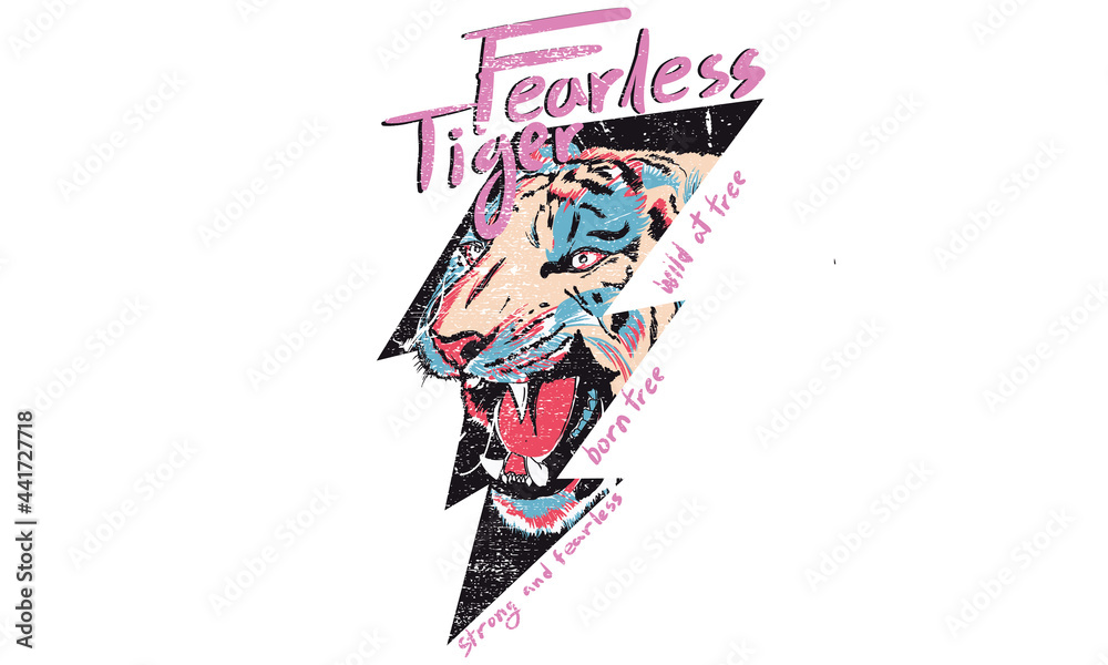 Fearless tiger print design. Wild at the heart vector. Animal rock and ...