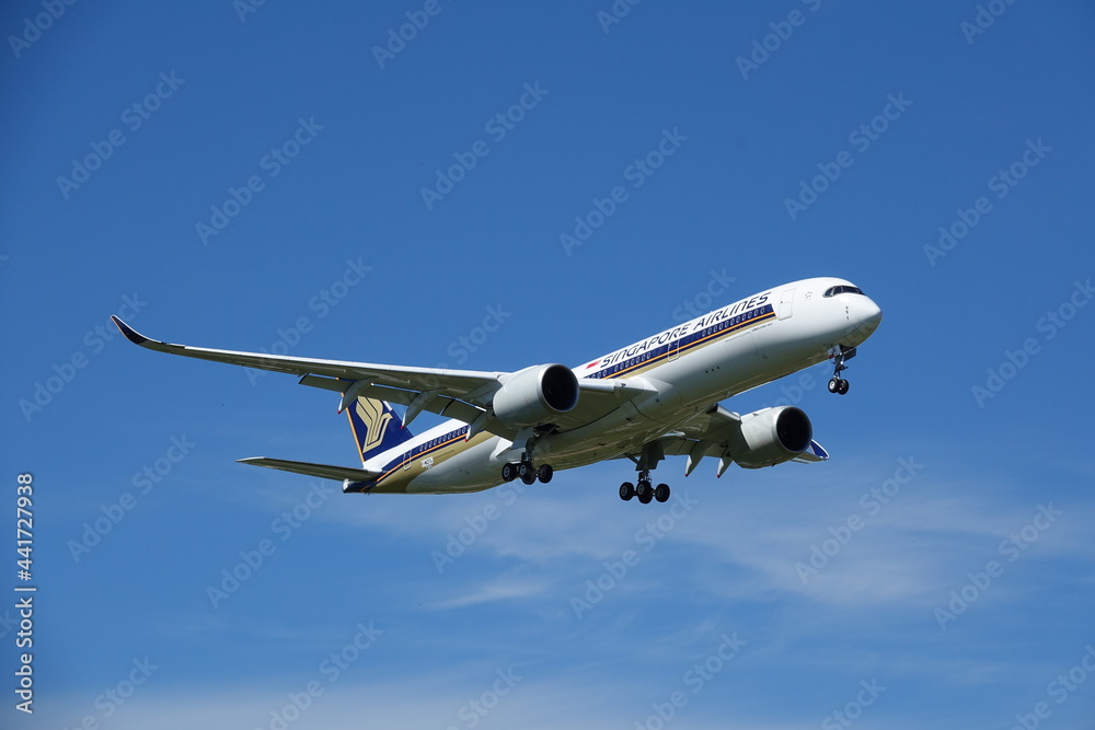 singapore airlines A350 atterrissage au loin Stock Photo | Adobe Stock