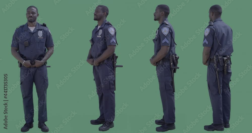 CHROMA KEY GREEN SCREEN Black African American police officer standing ...