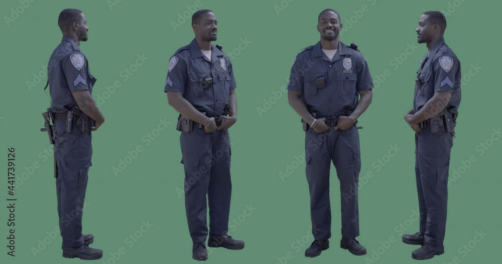 CHROMA KEY GREEN SCREEN Black African American police officer standing ...