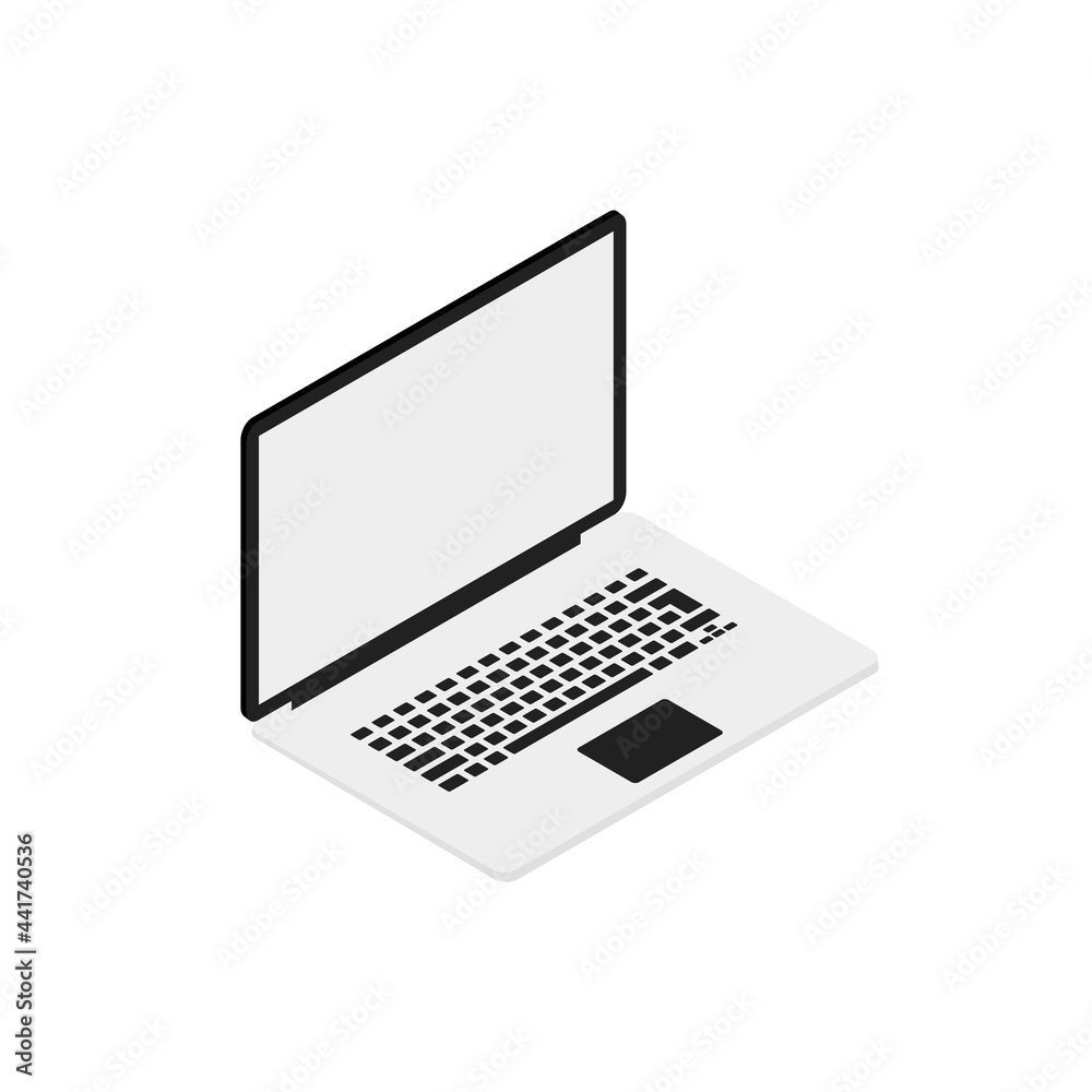 Isometric laptop on white. Vector illustration. Side view of an open ...