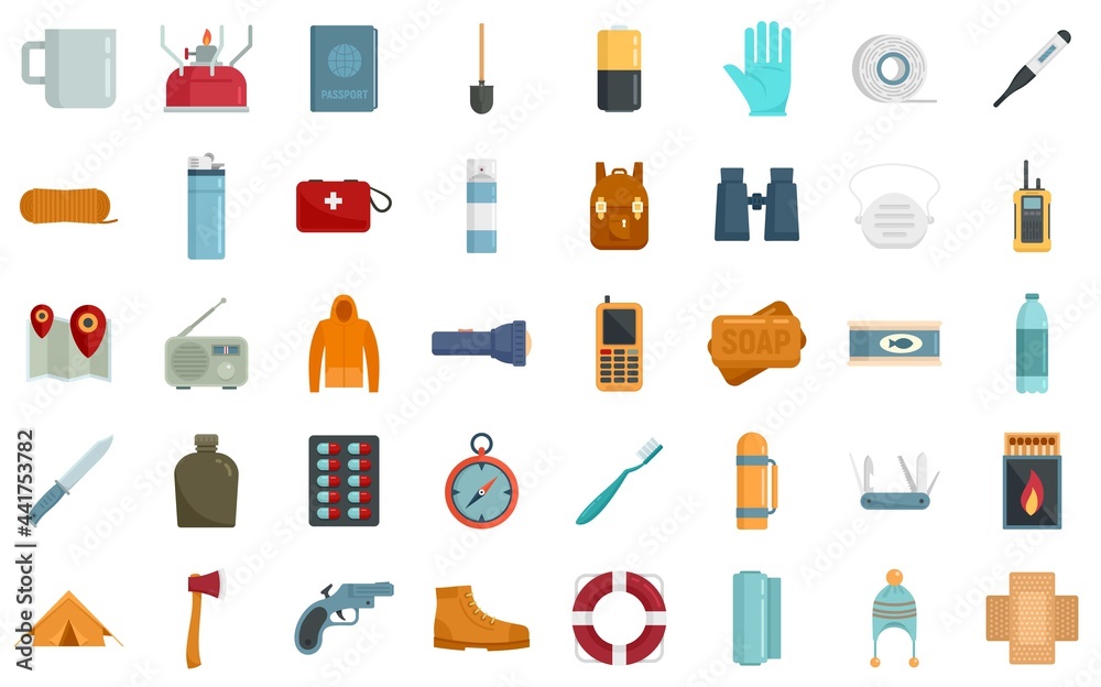 Survival icons set flat vector isolated Stock Vector | Adobe Stock