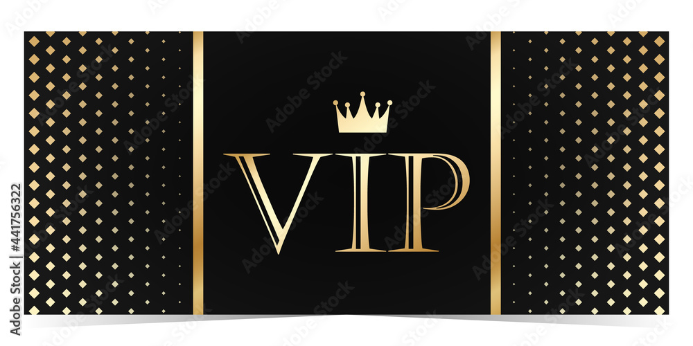 Stub black VIP admission ticket template with golden glittering VIP ...