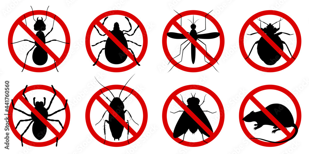 Anti pest control ban, prohibition parasitic insects. Stop, warning ...