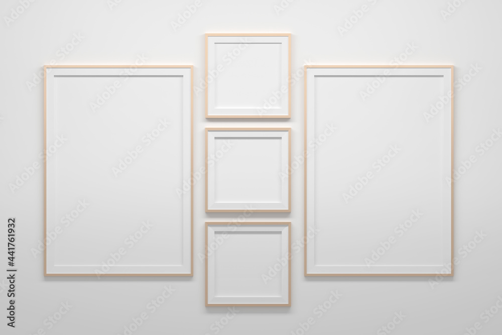 Mockup template with three square 1:1 blank frames and two A4 size ...