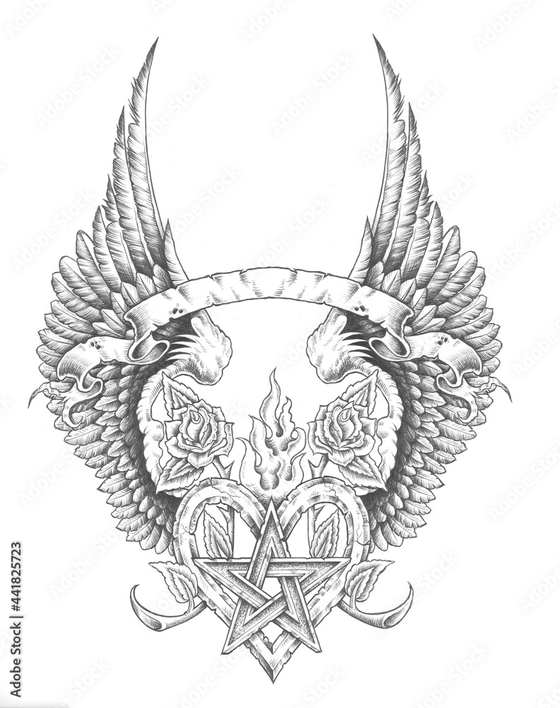 Heart With Wings And Roses Drawings