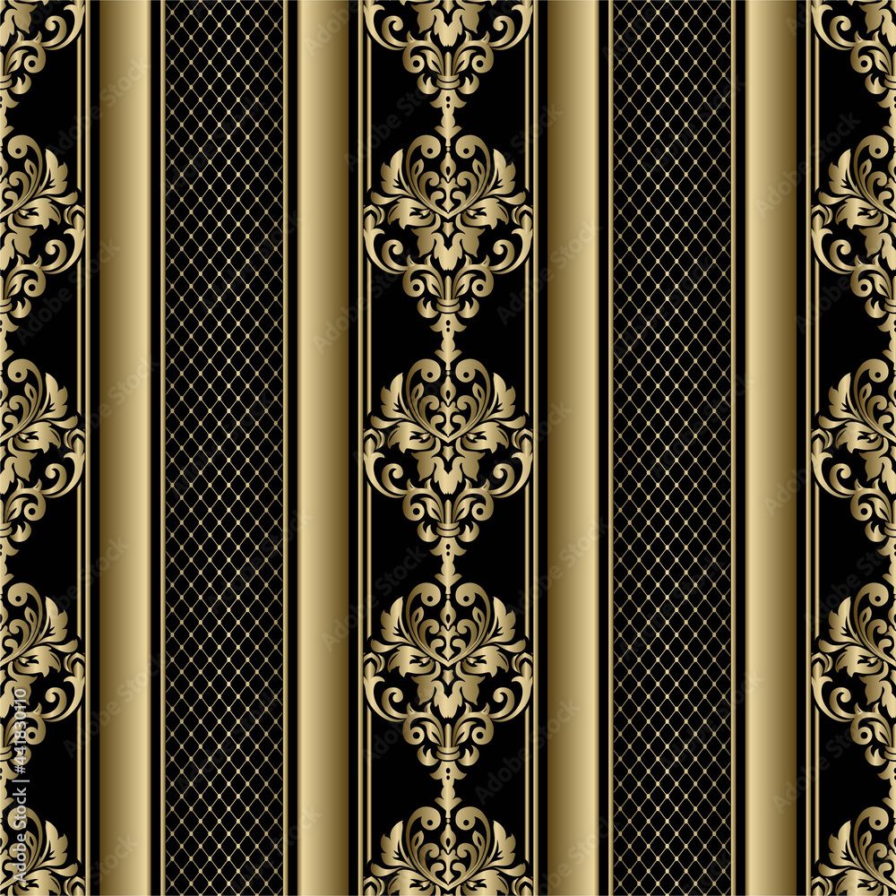 Black and gold digital paper. Seamless damask pattern for background or ...