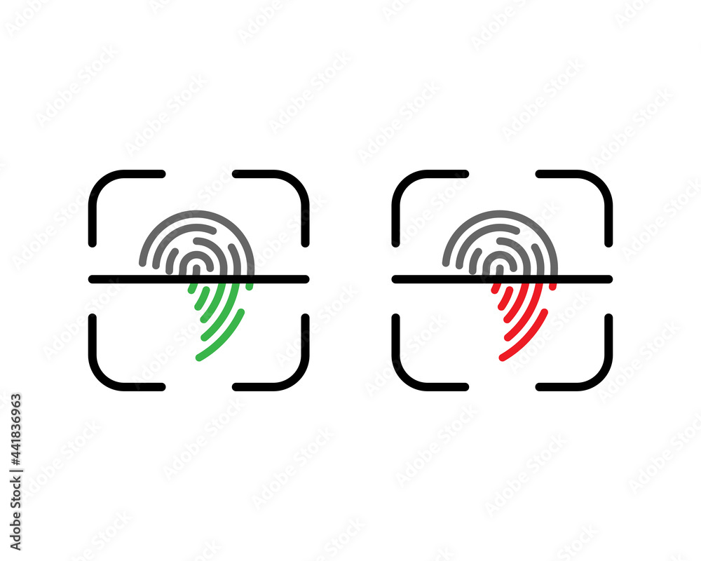 Id icons. Fingerprint scanning process icons. Fingerprint detection ...