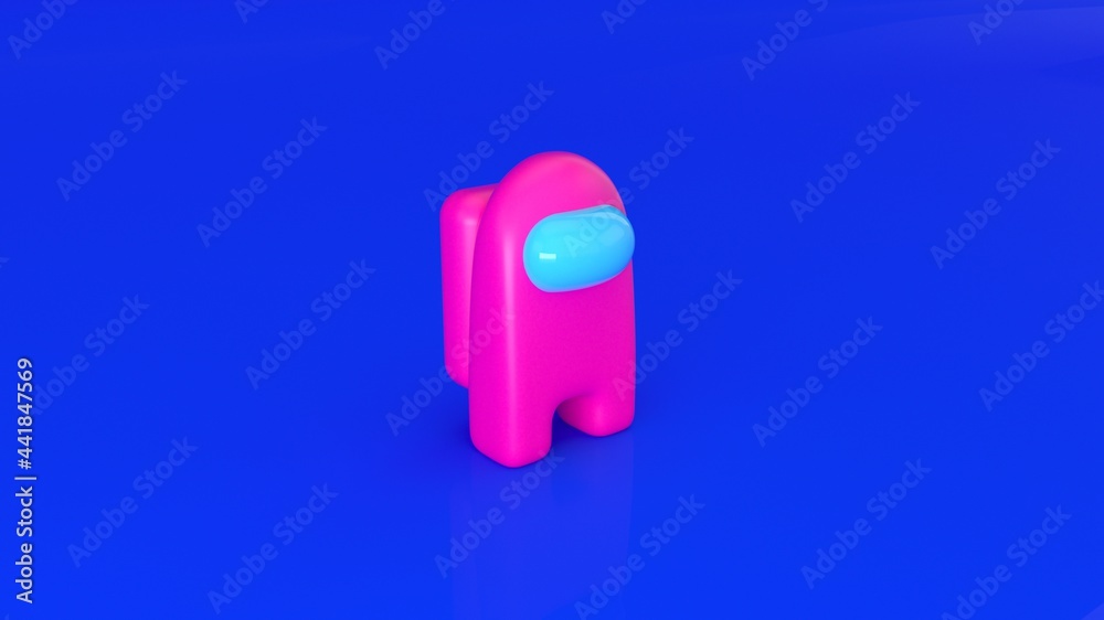 The game pink character among us on a blue background. Robot among us ...