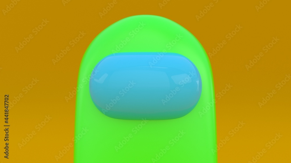 The game green character among us on a orange background. Robot among ...