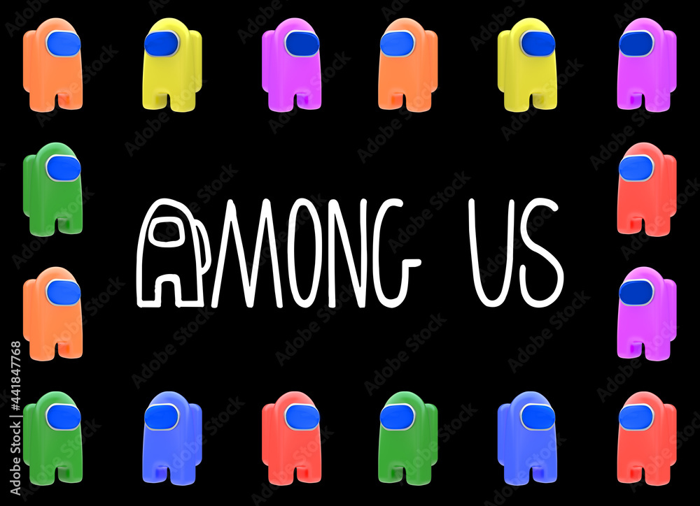 Multi-colored pictures of characters set. The game among us on a black ...
