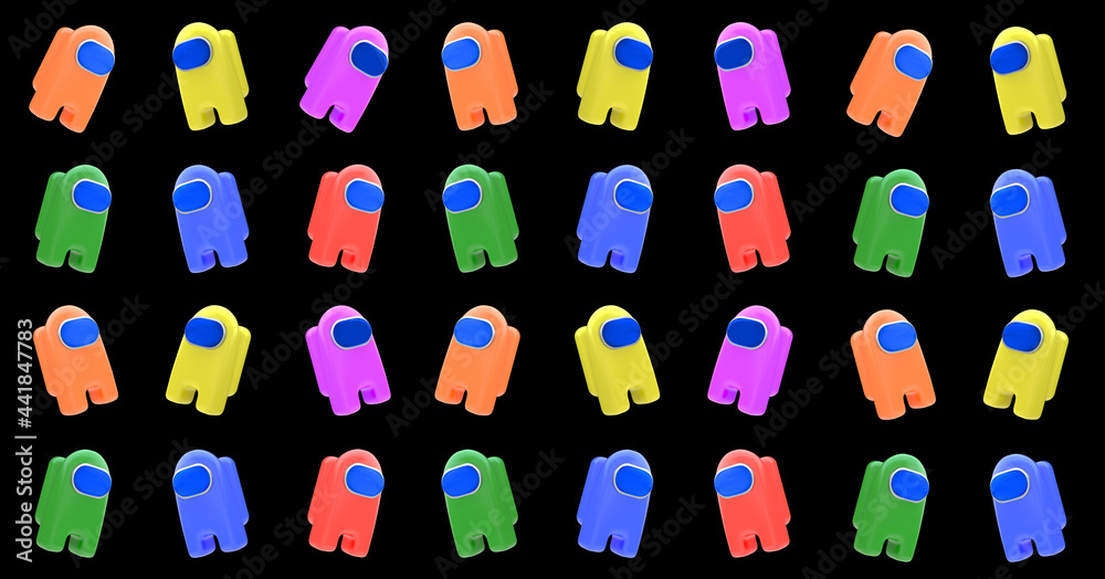 Multi-colored pictures of characters set. The game among us on a black ...