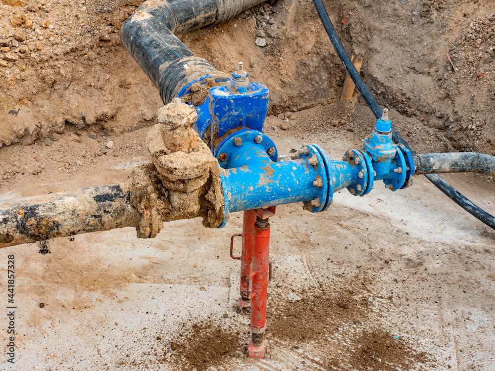 Main Potable Water Supply Branch In Suburbs. Repairing Process Of ...