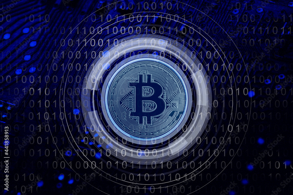 Bitcoin and binary code, cgi Stock Photo | Adobe Stock