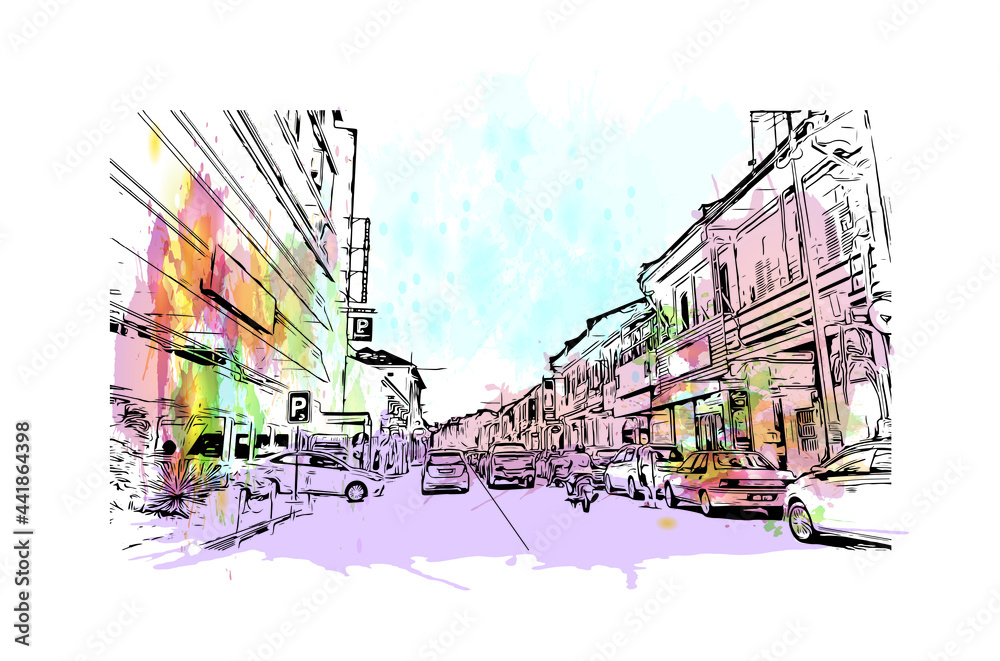 Building view with landmark of George town is the city in Malaysia ...