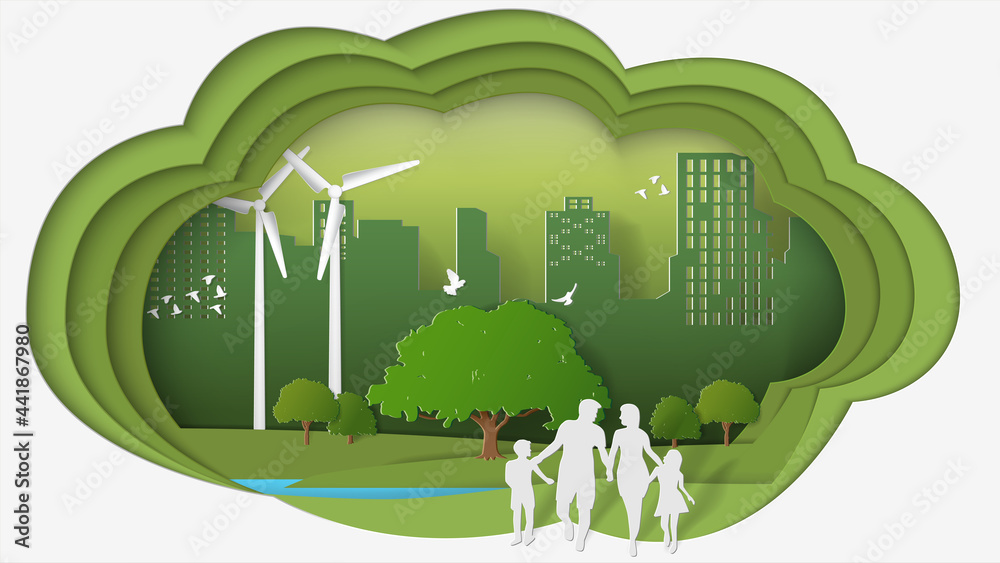 Paper folding art origami style vector illustration. Green energy ...