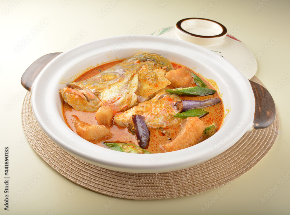 chef cook home style nyonya spicy curry grouper fish head with ...