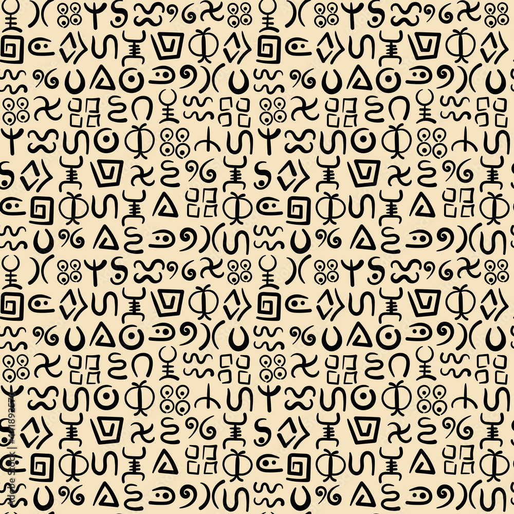 Seamless pattern. Abstract symbols of African tribes. Vector doodles of ...