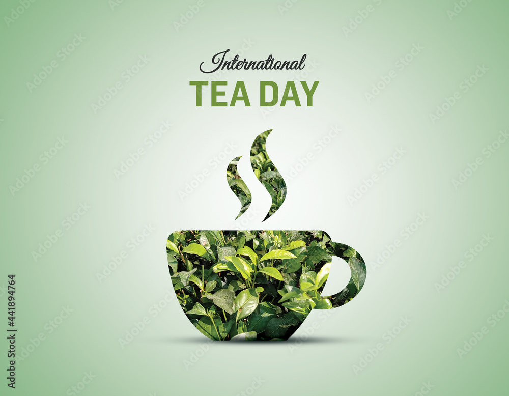 International Tea Day concept background. Tea leaves isolated on the ...