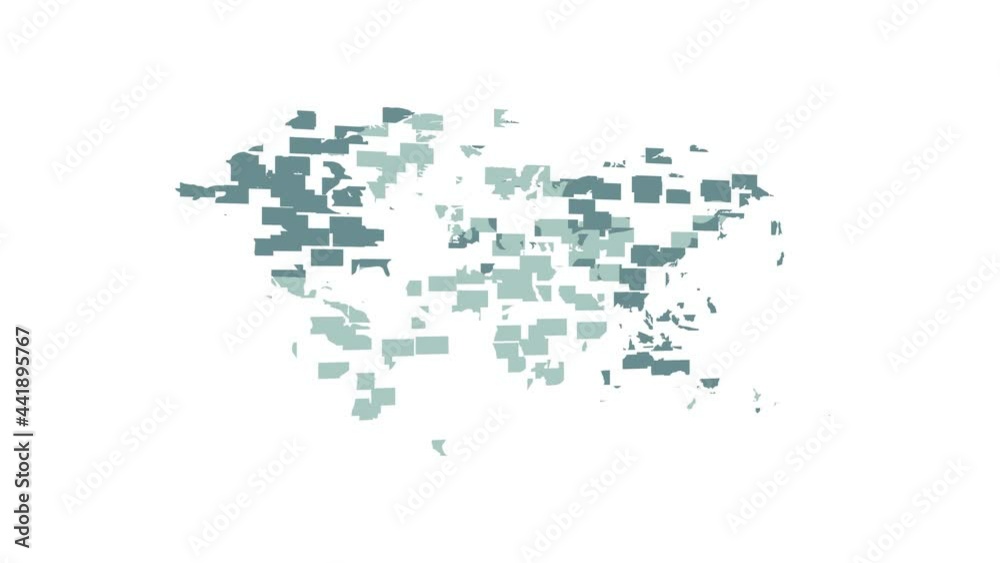 World map animation. Animation of connecting all countries into a whole ...