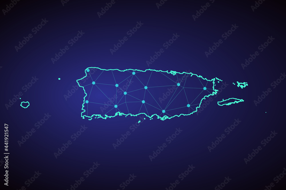 Map of Puerto Rico. Wire frame 3D mesh polygonal network line, design ...