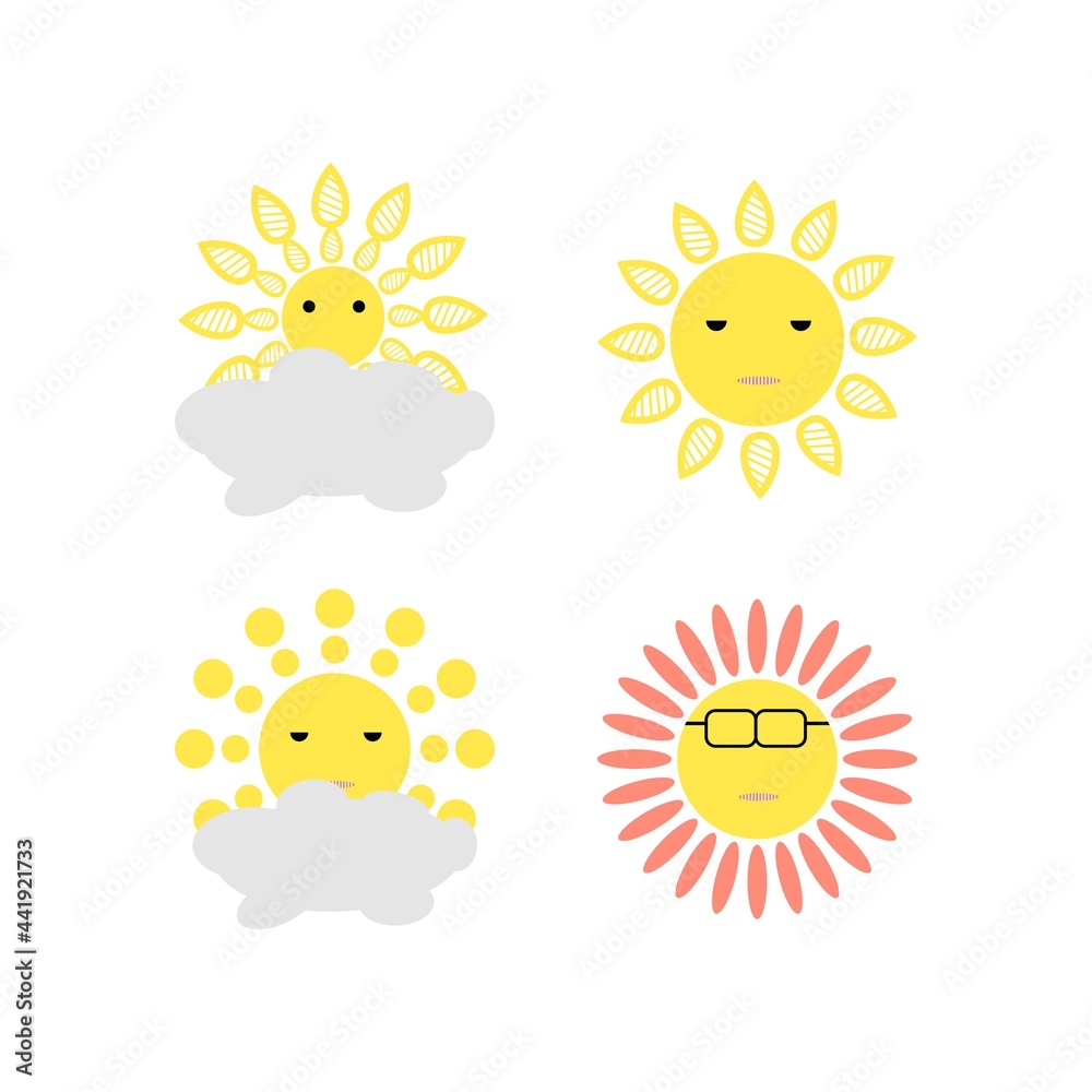Sun character vector set. Sun cute summer characters in different ...