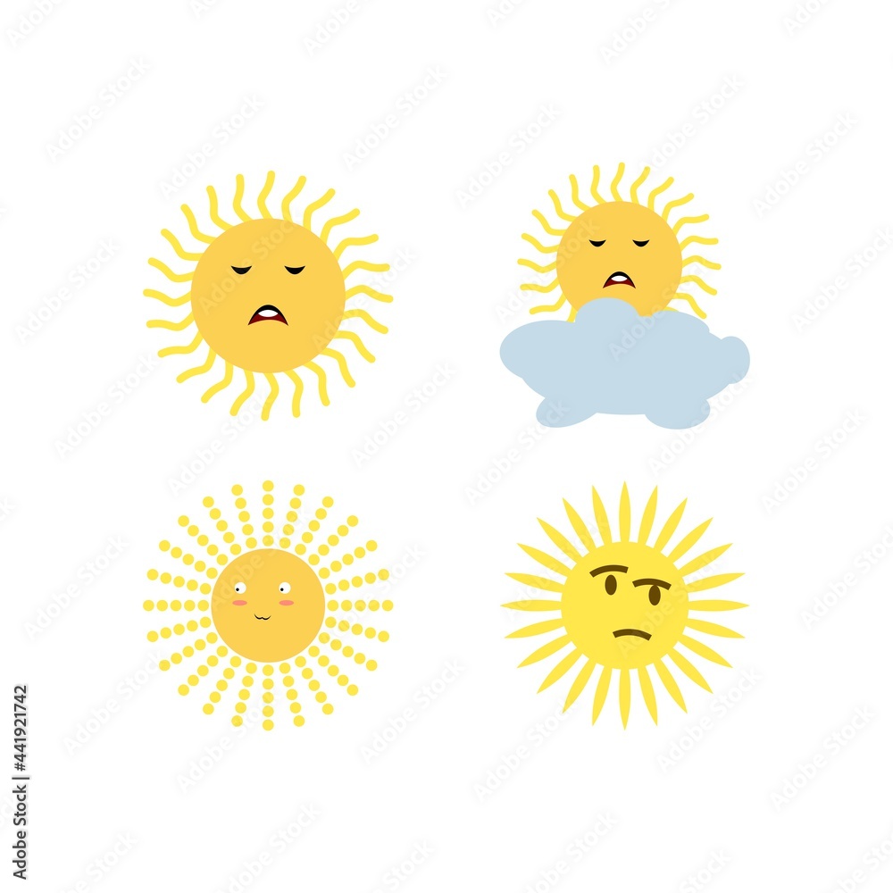 Sun character vector set. Sun cute summer characters in different ...