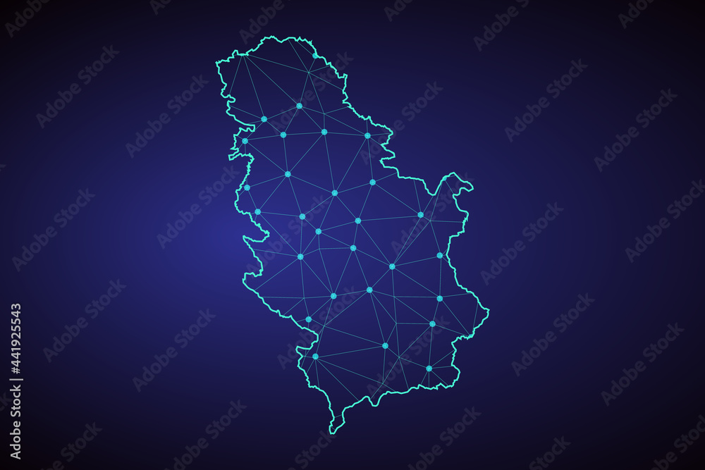 Map of Serbia. Wire frame 3D mesh polygonal network line, design sphere ...