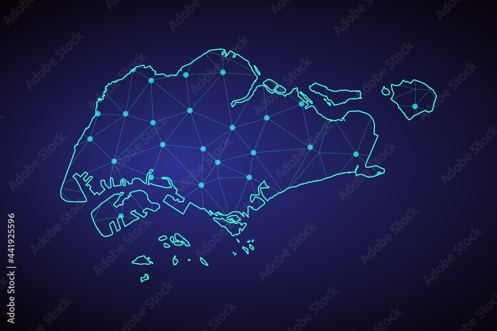 Map of Singapore. Wire frame 3D mesh polygonal network line, design ...