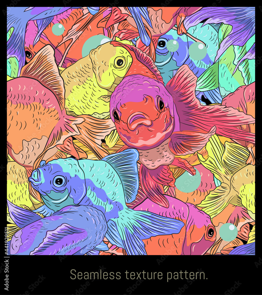 Seamless patterns art of drawing golden fish. Stock Vector | Adobe Stock