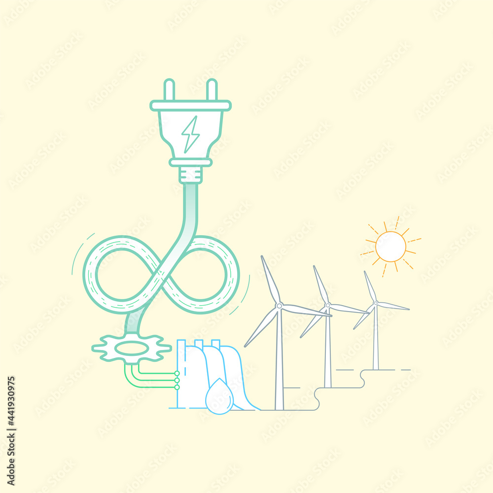 Electric cord in shape of infinity symbol. Electricity generation from ...