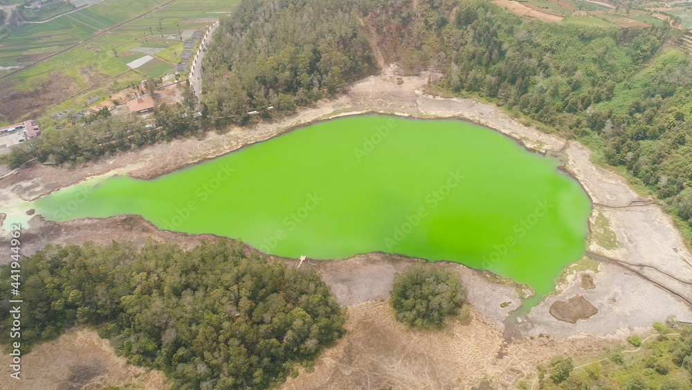 volcanic sulfur lake telaga warna in dieng plateau, java Indonesia ...