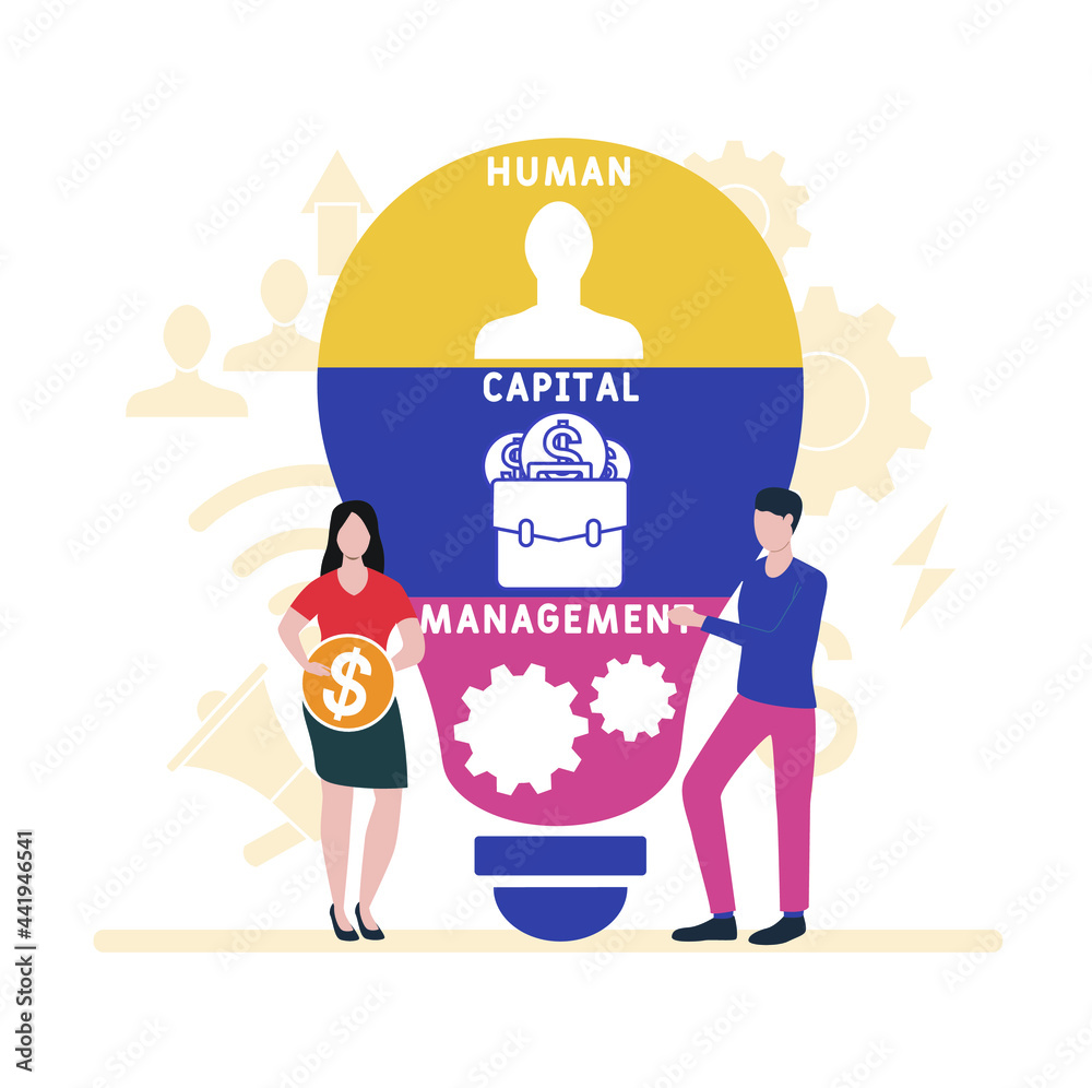 Flat design with people. HCM - Human Capital Management acronym ...