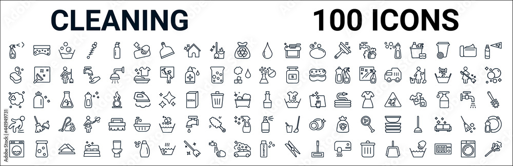 outline set of cleaning line icons. linear vector icons such as ...
