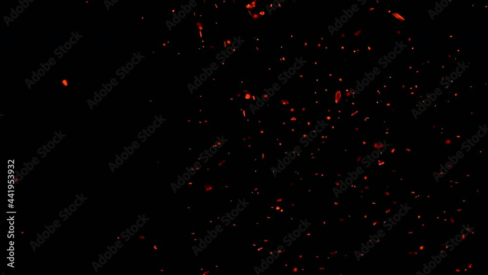 Fire sparks rising up with black background can be used for overlay for ...