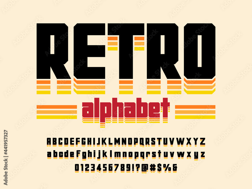 Vector of stylized retro alphabet design with uppercase, lowercase ...