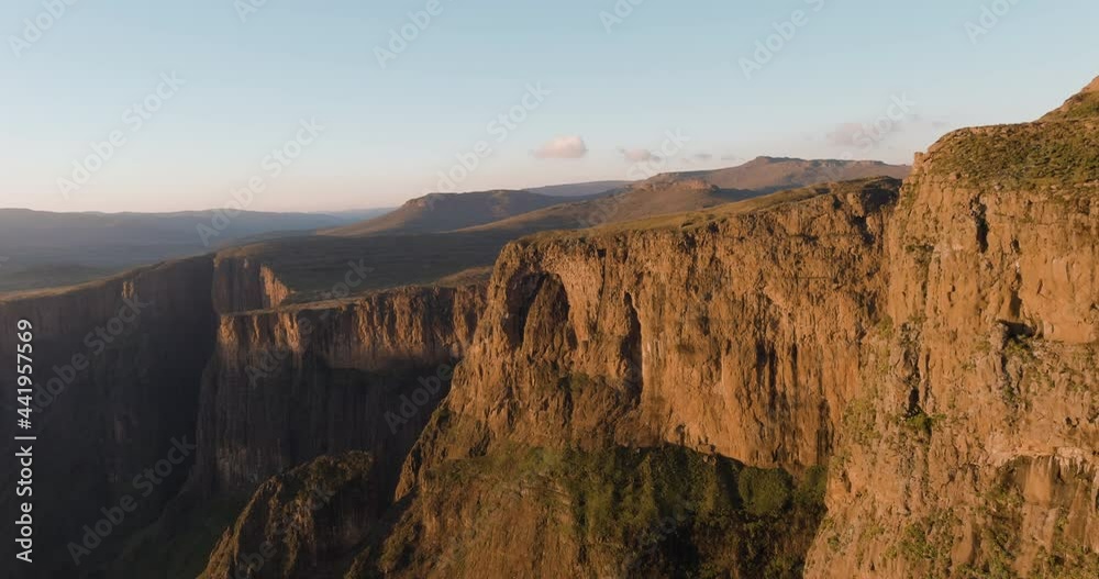 Spectacular aerial view on the mountain top at the start of the ...