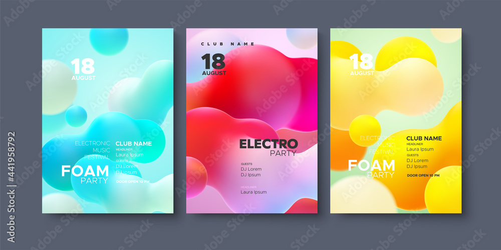 Electronic music festival ads poster set. Modern club electro party ...