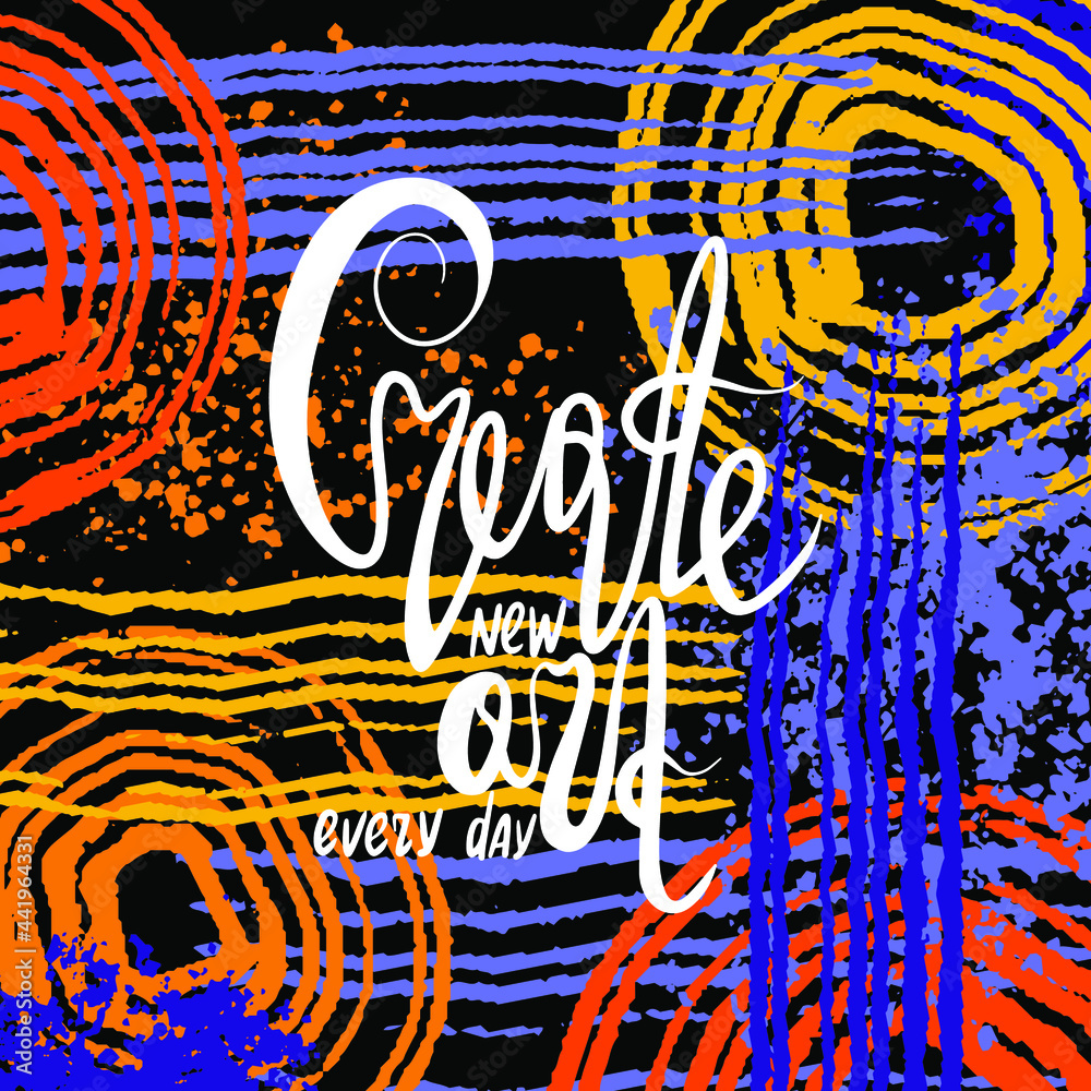 Abstract doodle background with lettering in bright positive colors ...