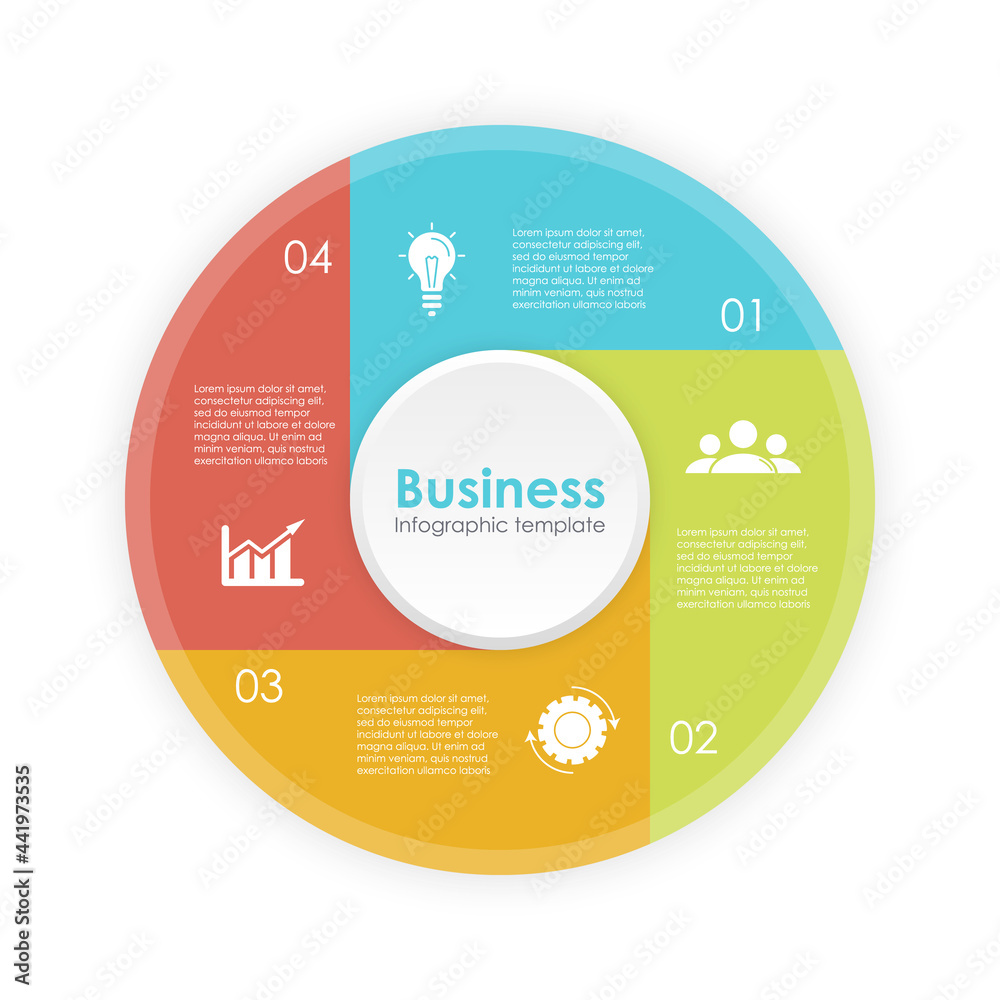 Circle infographic template with 4 options, elements or steps. Business ...
